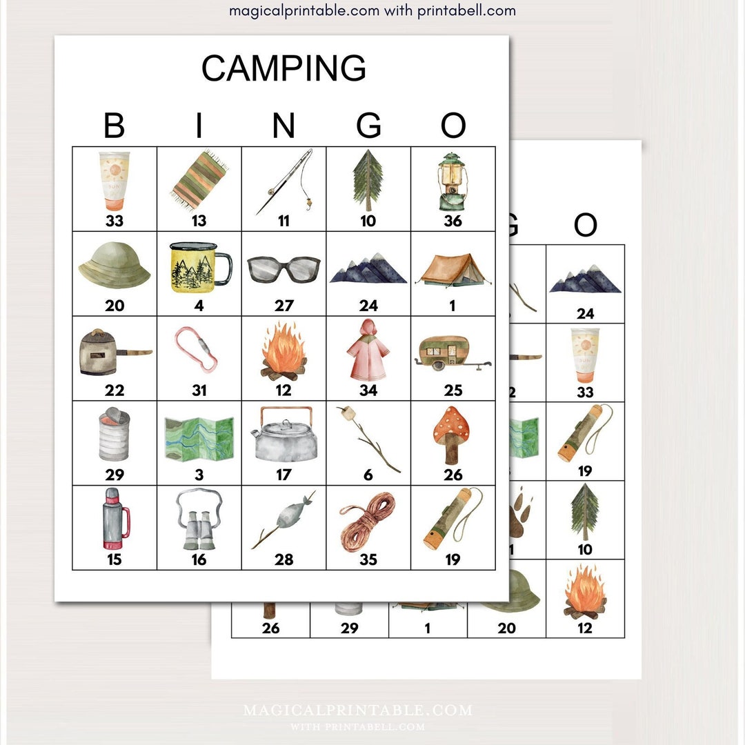 100x Camping Bingo Cards, Camping Party Bingo, Camping Birthday Game ...