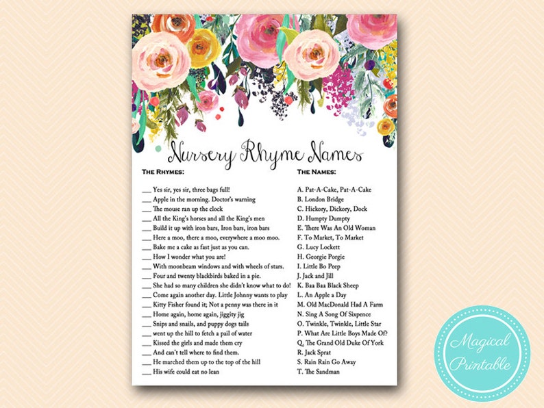 Nursery Rhyme Game, Nursery Rhyme Quiz, Name That Nursery Rhyme, Floral ...