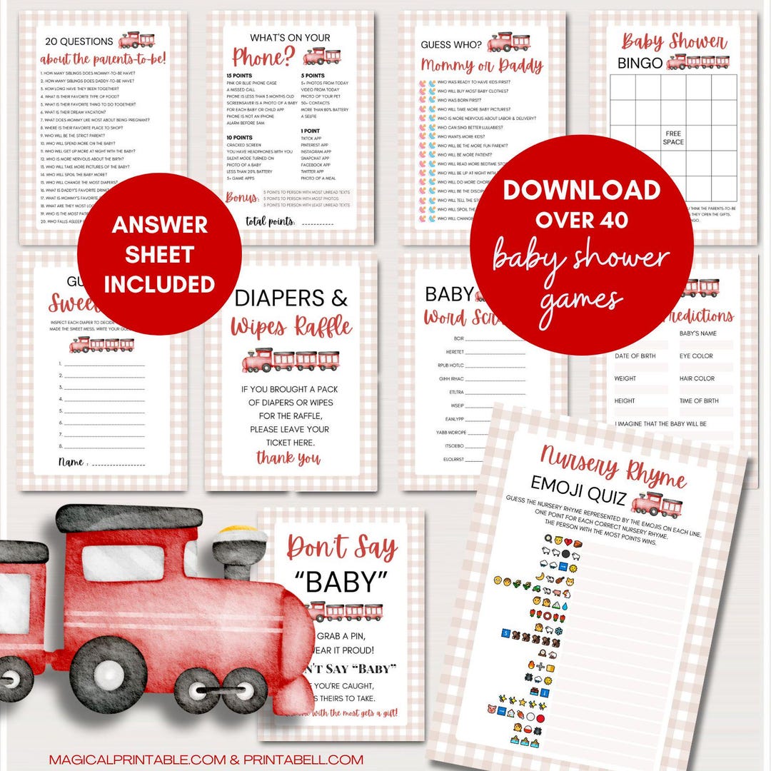 Red Train Baby Shower Games Bundle, Train Ride Baby Shower, Blue Train ...