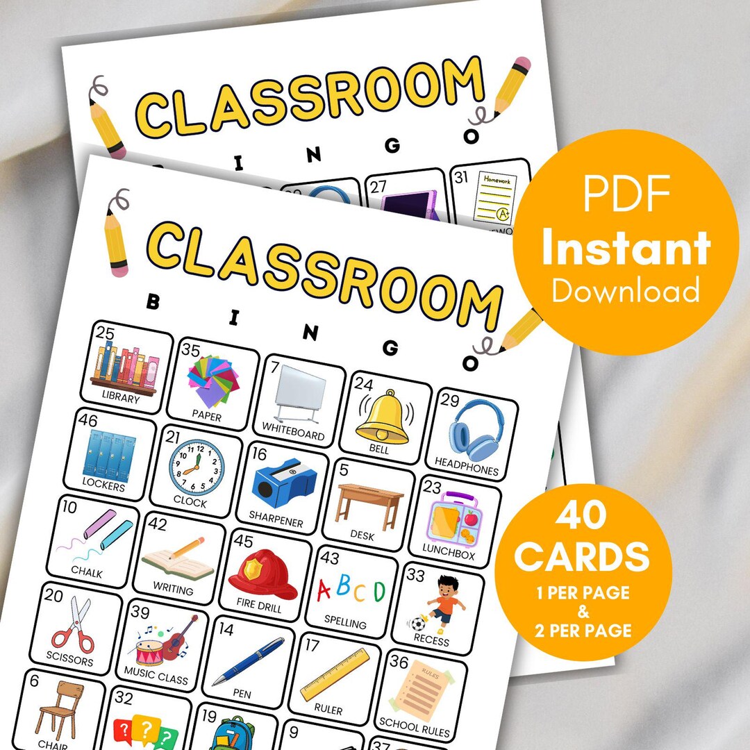 Classroom Bingo Cards, 40 Printable School Bingo, PDF, Back to School ...
