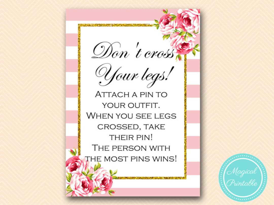 Gold Don't Cross Your Legs Game, Clothespin Game, Pink and Gold Bridal ...