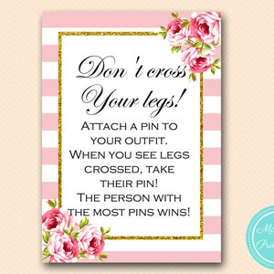 Gold Don't Cross Your Legs Game, Clothespin Game, Pink and Gold Bridal ...
