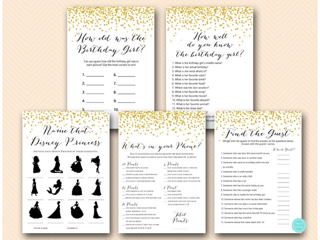 Gold Birthday Party Games, Who Knows the Birthday Girl Best, How Old ...