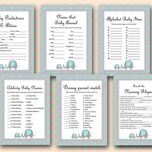 Elephant Baby Shower Games Package, Baby Prediction and Advice ...