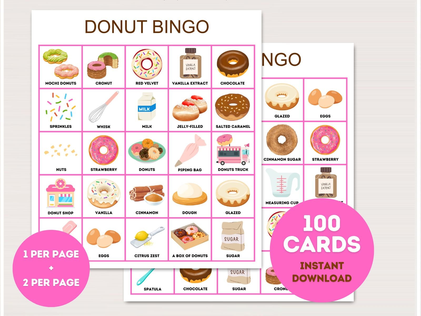 Donut Bingo Cards, 100 Printable Donut Bingo, Donut Party Activity ...