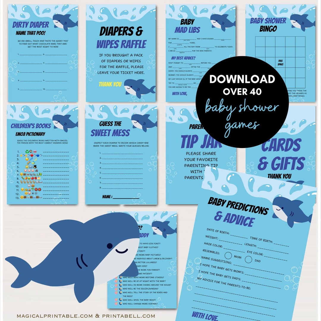 Shark Baby Shower Games Bundle, Shark Themed Baby Shower, Shark Baby ...