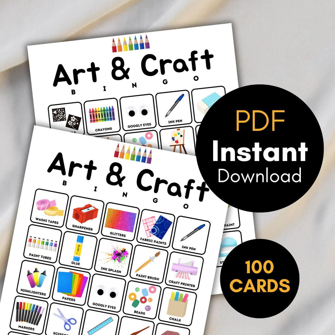 100x Art & Craft Bingo Cards, Printable Art Bingo, Art Party Activity ...