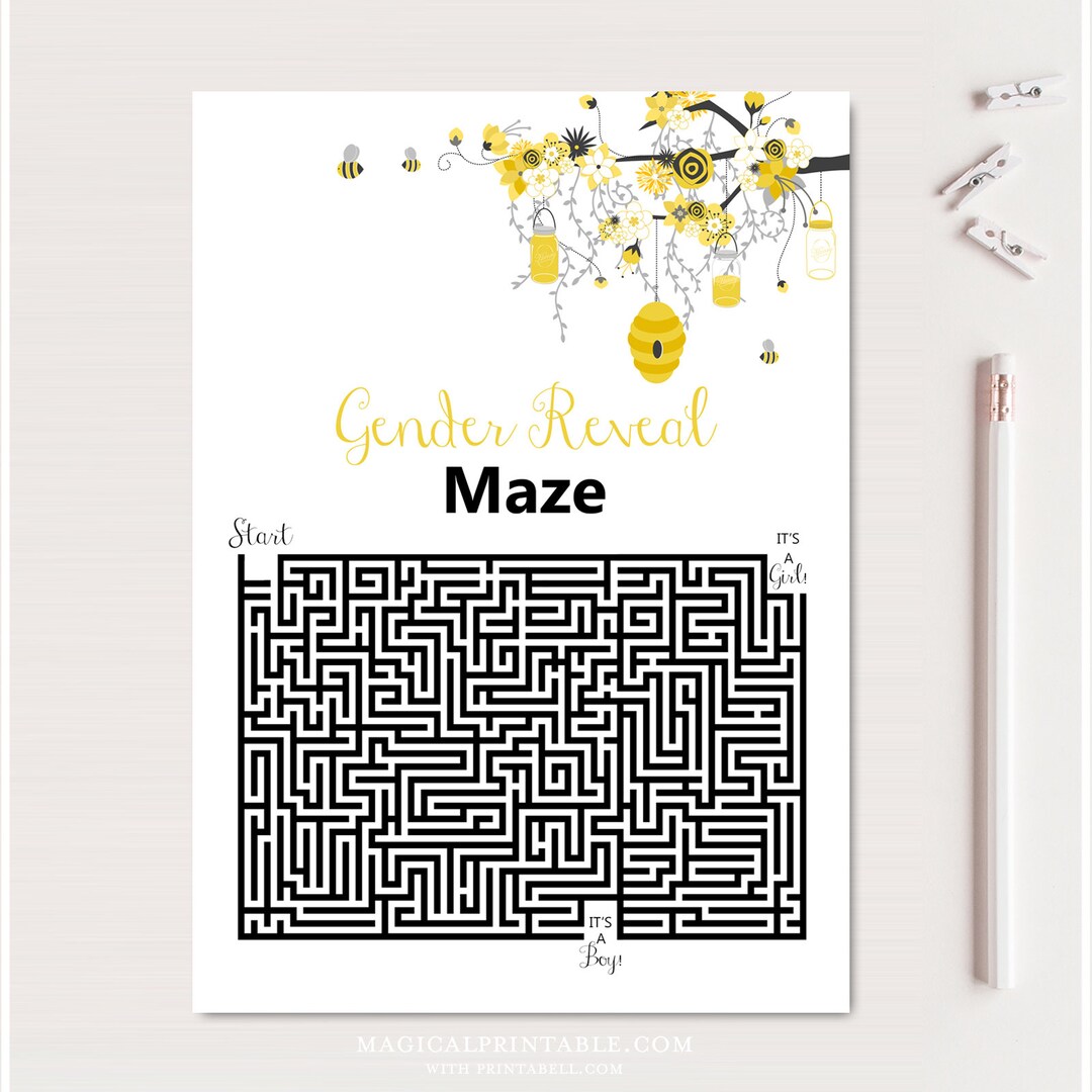Gender Reveal Maze, Maze Boy or Girl, Gender Reveal Game, Bee Baby Shower Games, Gender Reveal ...