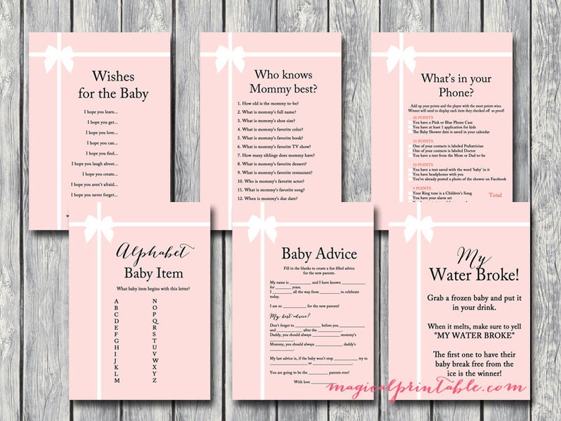 Pink Baby Shower Games Printable Games Instant Download | Etsy