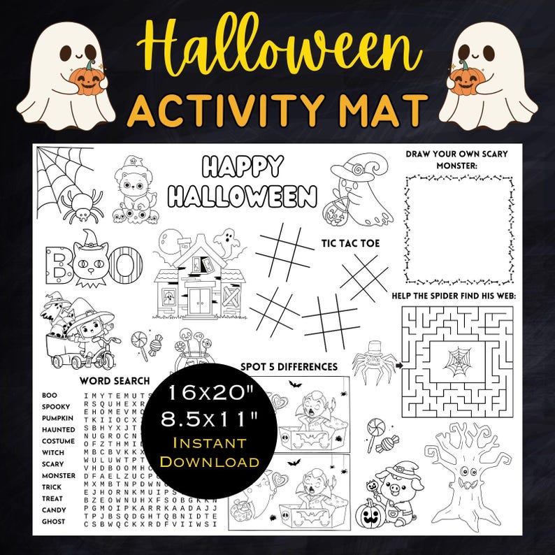 Halloween Kids Activity Mat Coloring, Halloween Coloring, Halloween ...