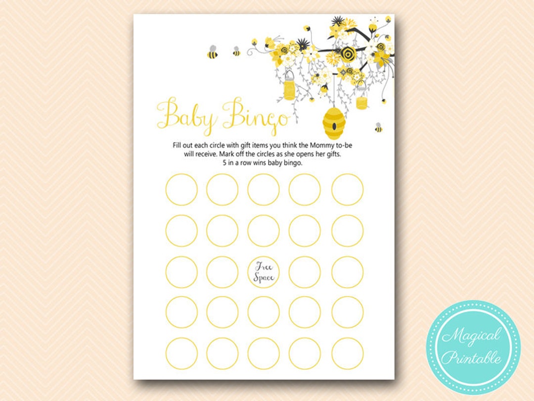Bee Baby Shower Gift Bingo Printable Cards, Bee Baby Shower Games ...