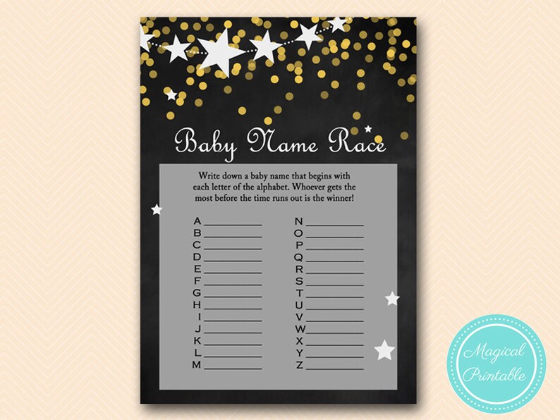 Baby Name Race Abc Baby Name Game Chalkboard Stars Twinkle - Etsy