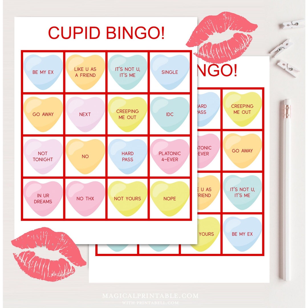 100x Cupid Bingo Cards, Printable Valentine Hearts Bingo, Cupid Bingo ...