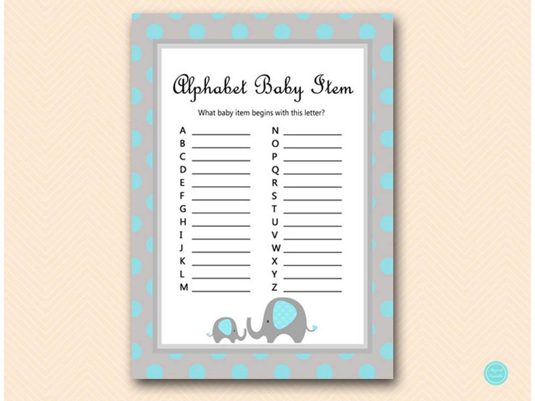 Elephant ABC Baby Item Game A to Z Baby Item Game Alphabet - Etsy