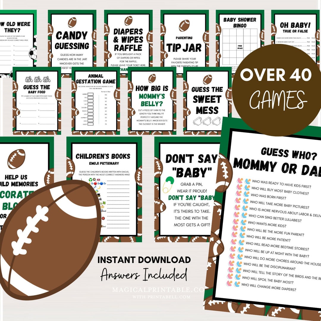 Over 40 Football Baby Shower Games Bundle, Printable Football Baby ...