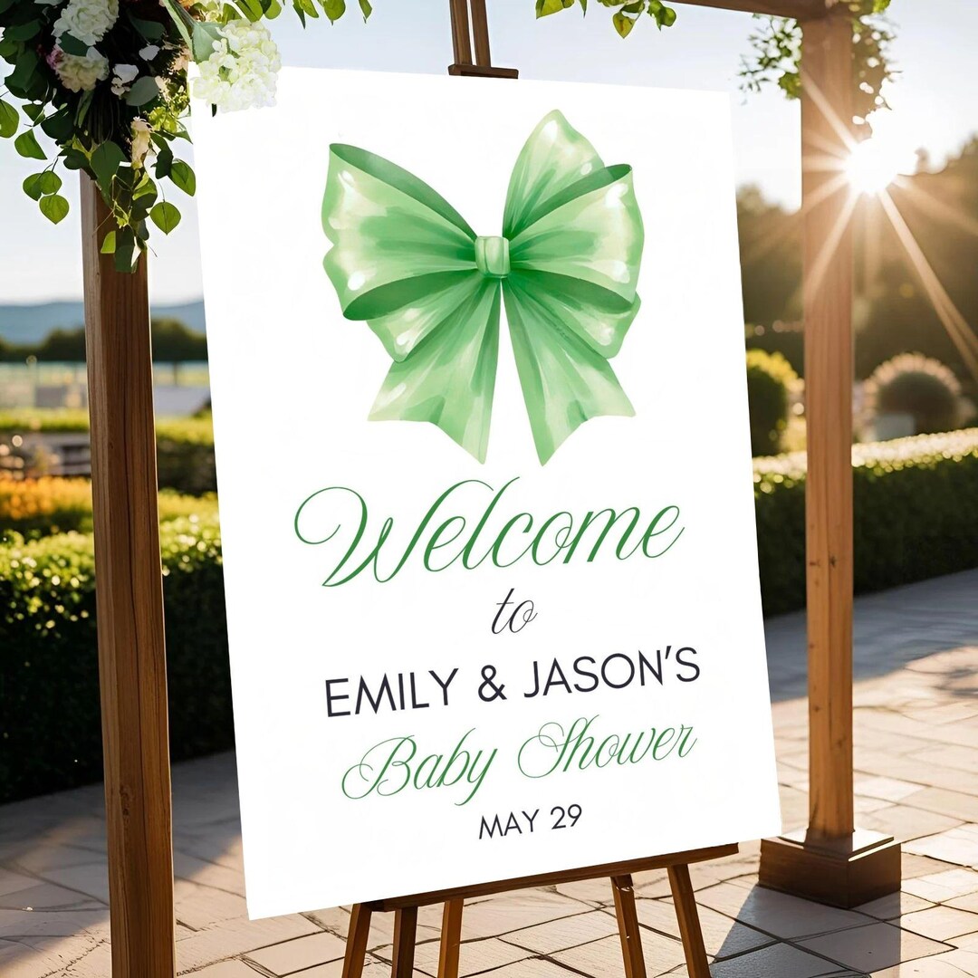 Editable Green Bow Welcome Sign, Blue Bow, Pink Bow, Coquette, Bow Baby ...