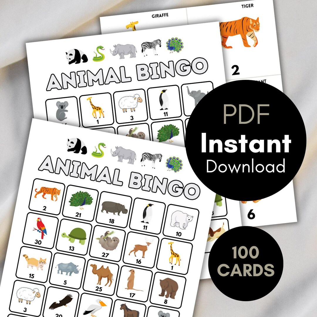 Animals Bingo Cards, Printable Birthday Party Bingo, Party Bingo Game ...