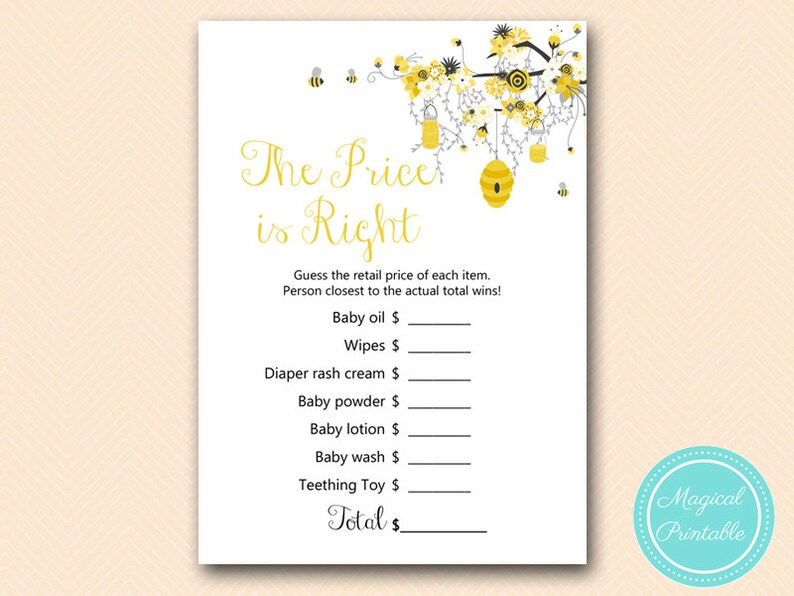 Price is Right Baby Shower Game, Baby Shower Price Tag Game, Bee Baby ...