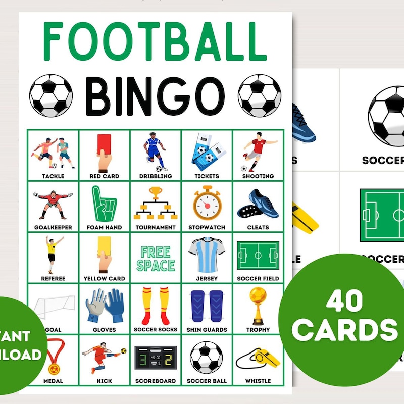 Printable Football Bingo Cards Etsy España