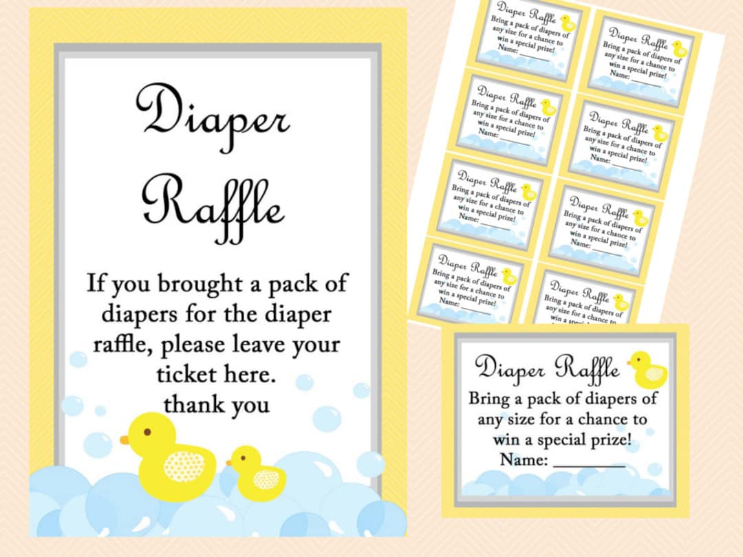 Diaper Raffle Tickets, Diaper Raffle Inserts, Diaper Raffle Cards, Duck ...