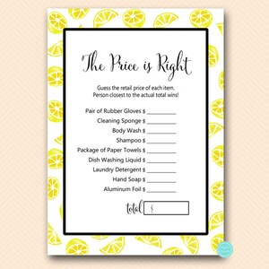 Lemon Summer Bridal Shower Game Printable, Lemonade, Citrus Bridal ...