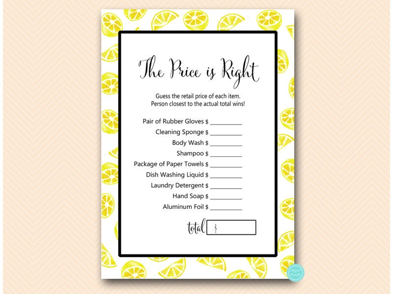 Lemon Summer Bridal Shower Game Printable Lemonade Citrus | Etsy
