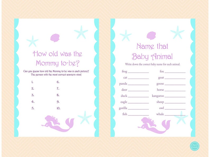 Mermaid Baby Shower Games Beach Baby Shower Nautical Baby - Etsy