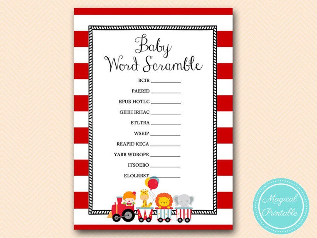 Baby Word Scramble Game, Carnival Baby Shower, Circus Baby Shower Games ...