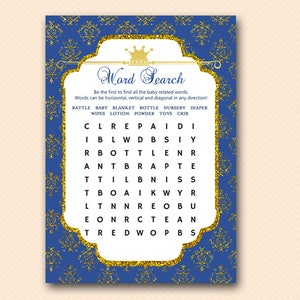 Navy Royal Prince Baby Shower Games Package, Download, Would She Rather ...