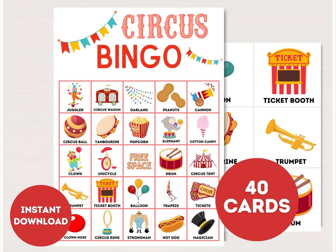 Circus Bingo Cards, Printable Circus Bingo, Download Circus Bingo ...