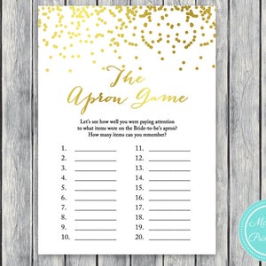 Gold the Apron Game, Guess the Items on Apron, Memory Game, Black and ...