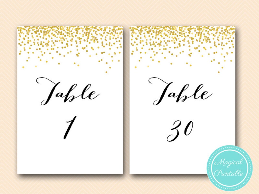 Gold Confetti Bridal Shower Table Numbers, Gold Bridal Shower ...