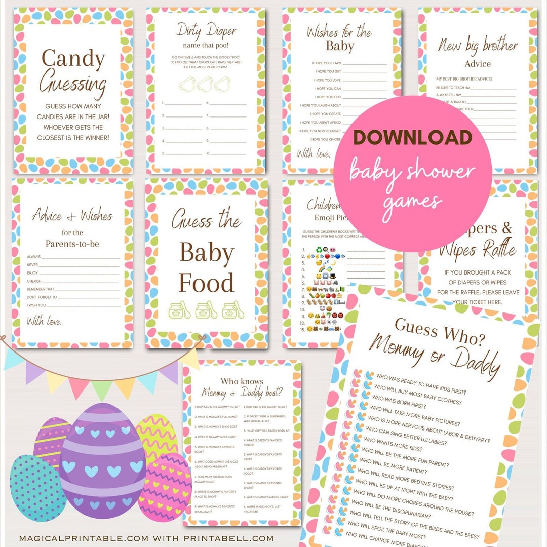 Spring Easter Baby Shower Games Bundle, Spring Baby Shower, Easter ...