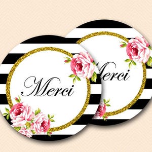Merci Tags, Thank You Tags, Bridal Shower Favor Tags, Cupcake Tags ...