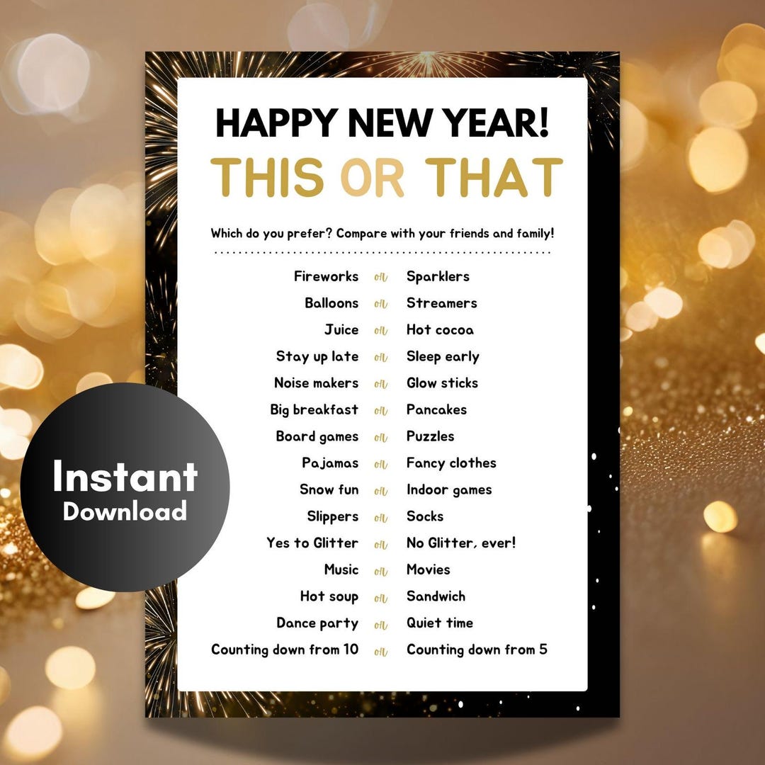 New Year This or That, New Year Game, New Year Activity, Download PDF ...