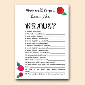 Rose Theme Bridal Shower Games and Activities, Flower Theme, Unique ...