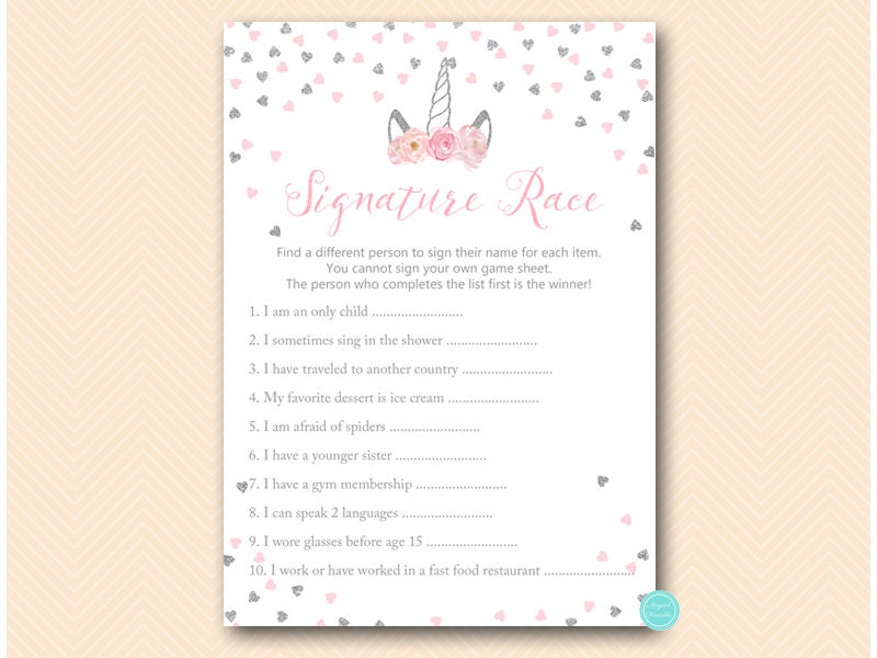 Pink Silver Unicorn Baby Shower Games Package Whats in Your | Etsy