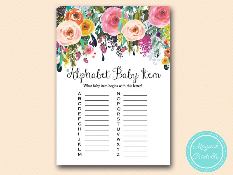 Alphabet Baby Item Game List Baby Items Floral Whimsical - Etsy
