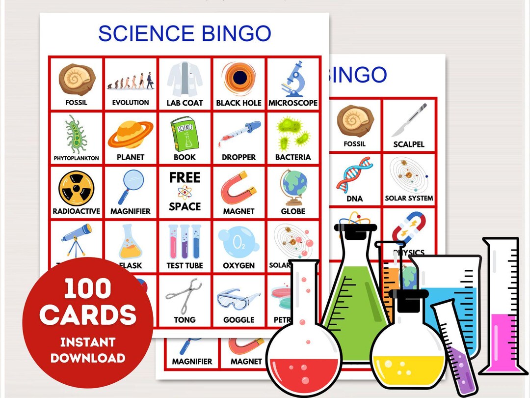Science Bingo Cards, 100 Printable Science Bingo, Science Party Bingo ...