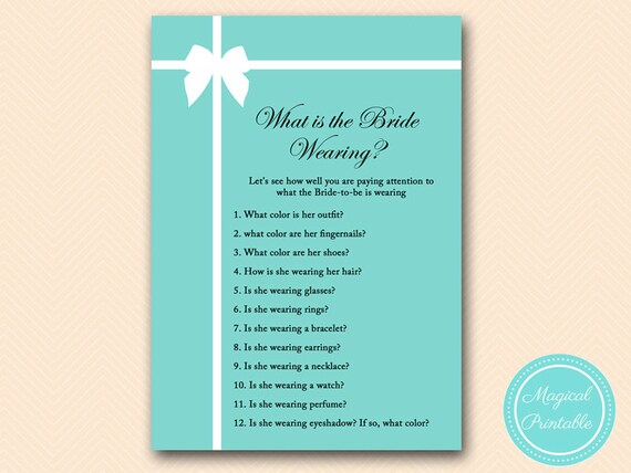 What is the Bride Wearing Memory Game Aqua Bridal Shower | Etsy