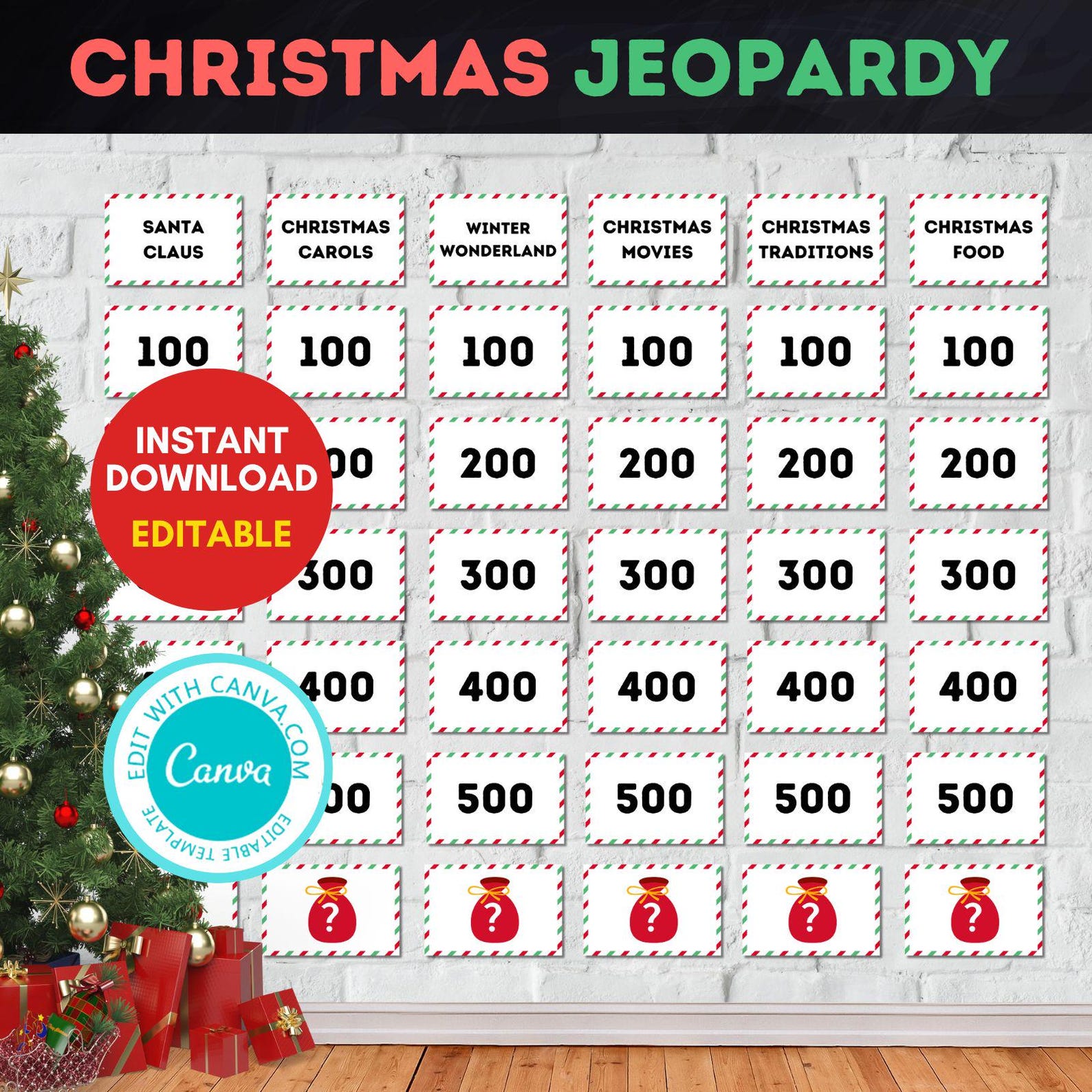 Editable Christmas Jeopardy Game, PDF, Family Christmas Game, Family ...