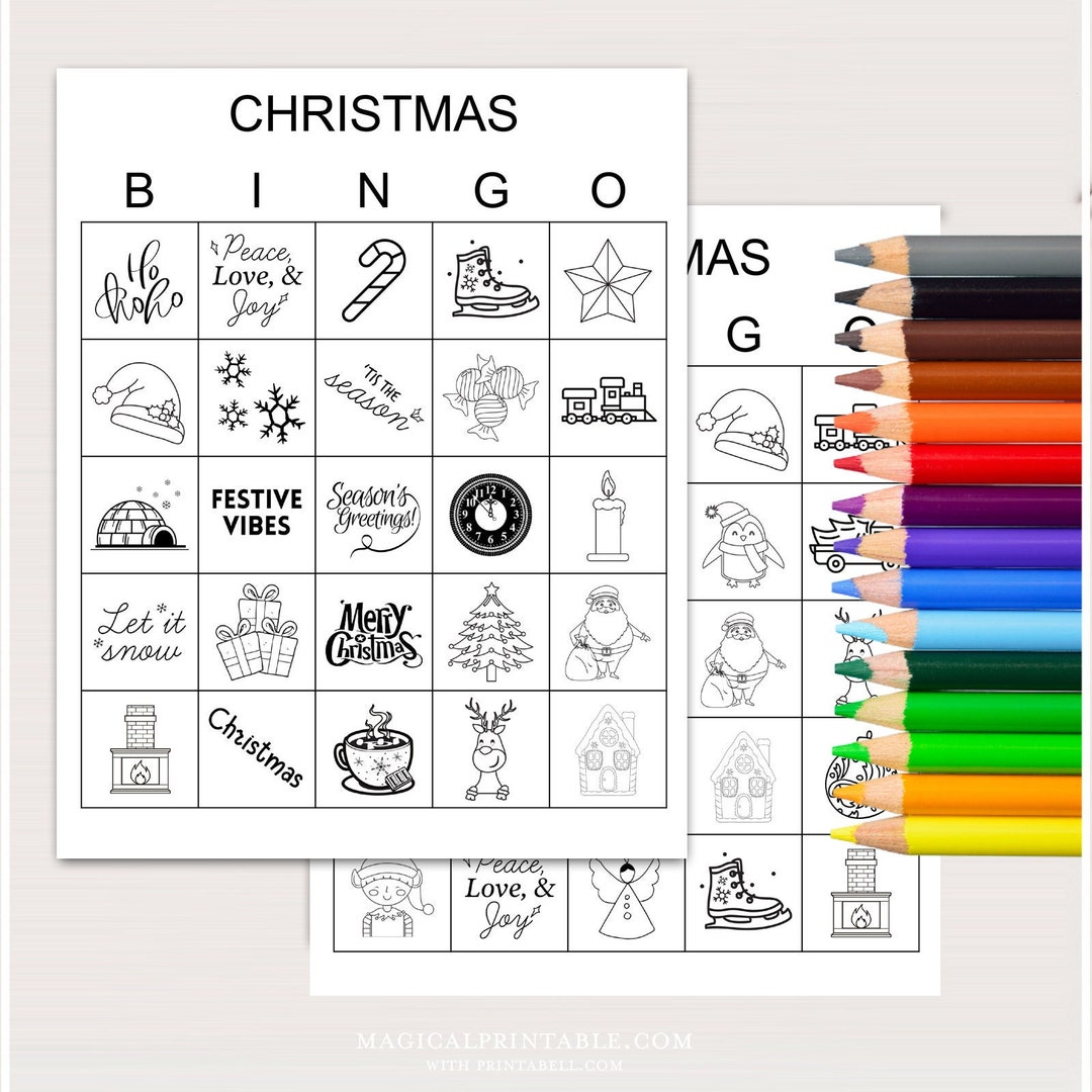100x Christmas Bingo Cards, Printable Christmas Coloring, Christmas ...