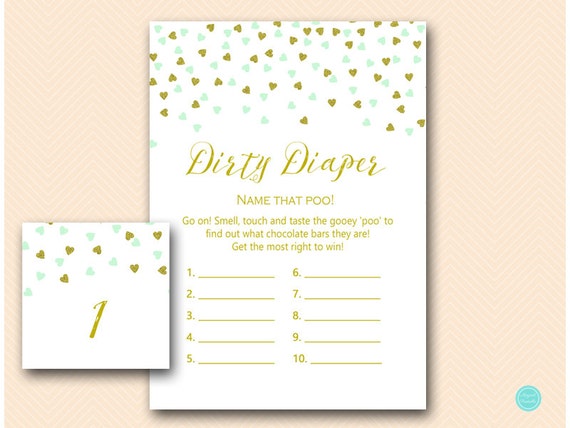 Mint and Gold Baby Shower Games, Dirty Diaper Game, Dirty Diaper, Guess ...