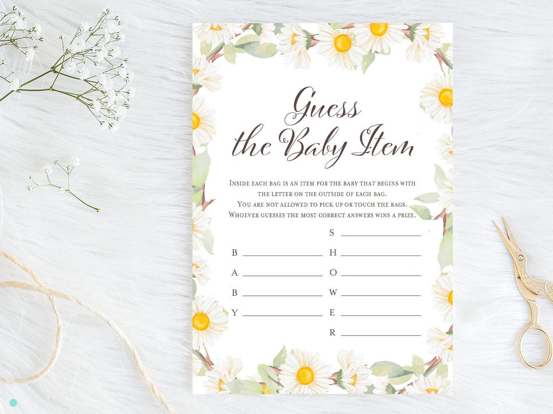 Guess the Baby Item Game, Daisy Baby Shower, Spring Baby Shower Game ...