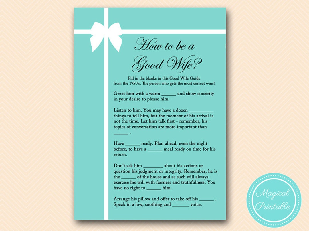 How to Be a Good Wife Guide, 1950's Good Wife Game, Aqua Bridal Shower ...