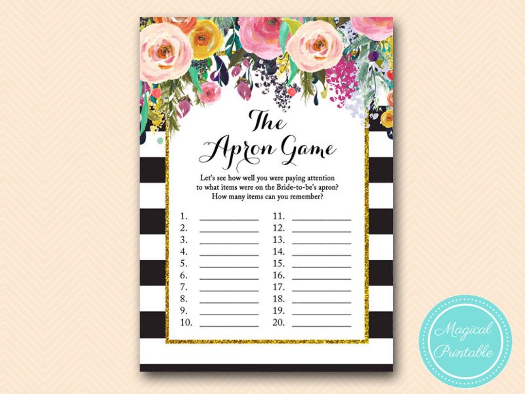 The Apron Game Printable, Memory Game, Shabby Garden, Gold Bridal ...