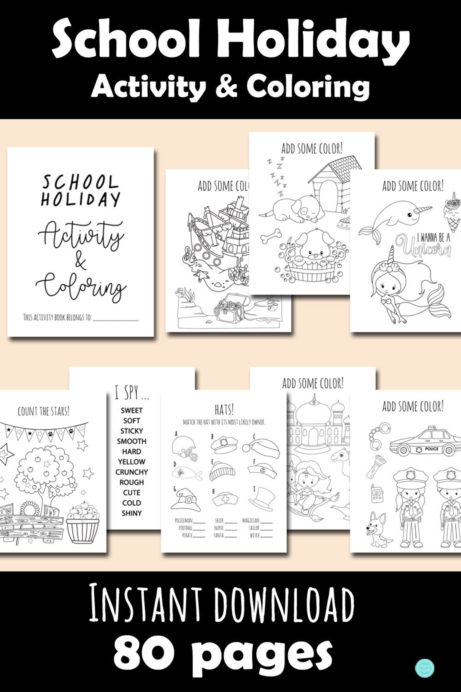 80 Pages School Holiday Coloring and Activities Book Pages - Etsy