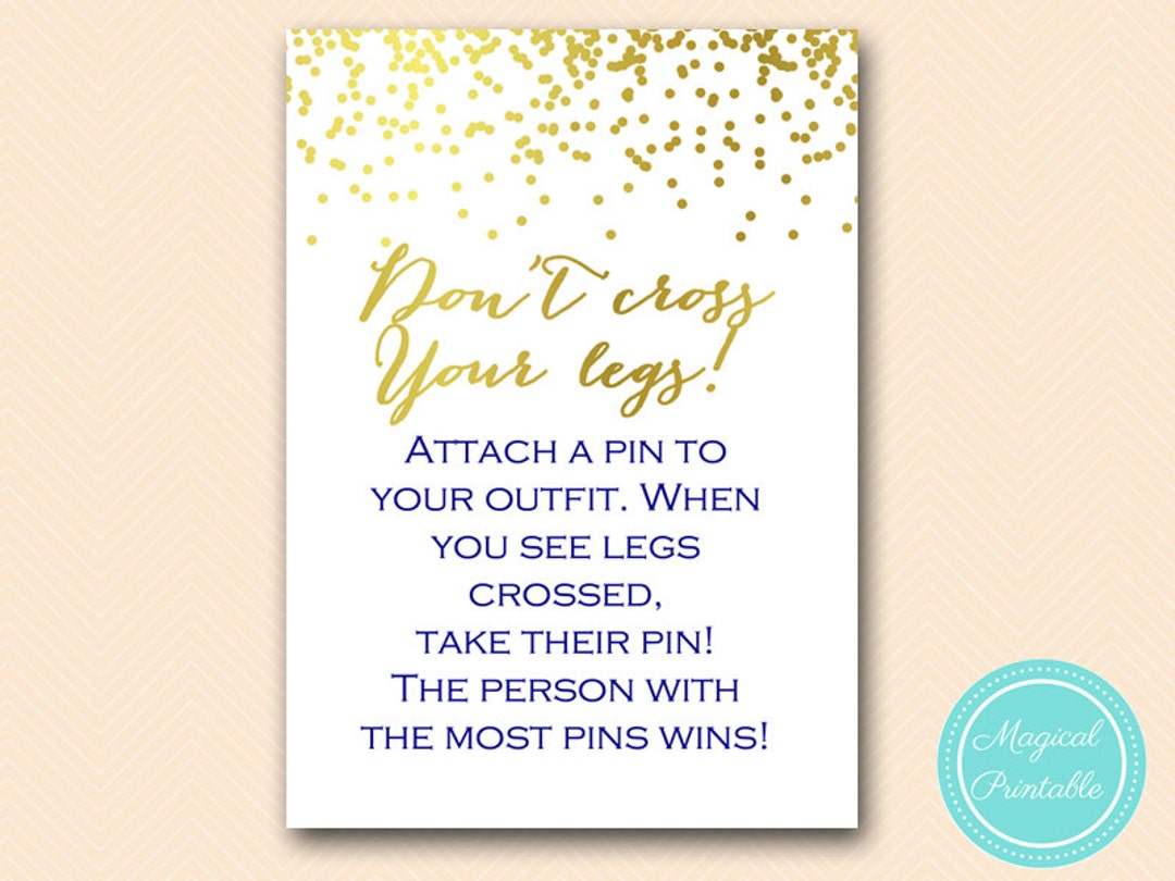 Don't Cross Your Legs Game, Clothespin Game, Navy Blue Gold Confetti ...