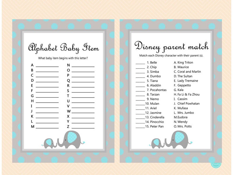 Elephant Baby Shower Games Package Baby Prediction and | Etsy