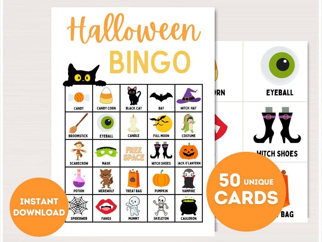 Halloween Bingo Cards, Halloween Bingo, Kids Halloween Party Activity ...